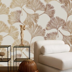 Gingko Leaf Wallpaper, Luxury Gold Line Art, Gold Art Deco Room Decor - Etsy