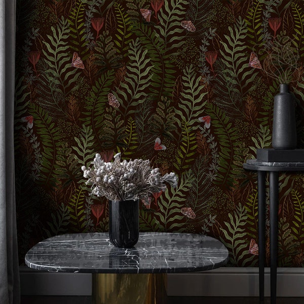 Dark Botanical Wallpaper - Etsy