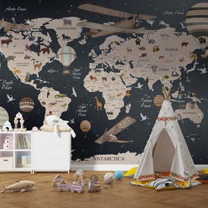 Kids Map Wallpaper World Map Wall Art Modern Print Photo - Etsy