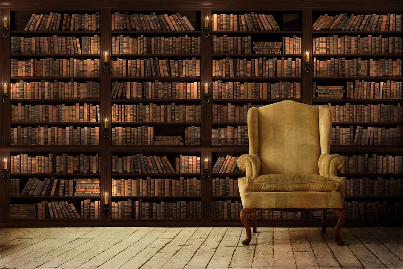 Library Book Pattern Wallpaper Bookshelf Background Office - Etsy