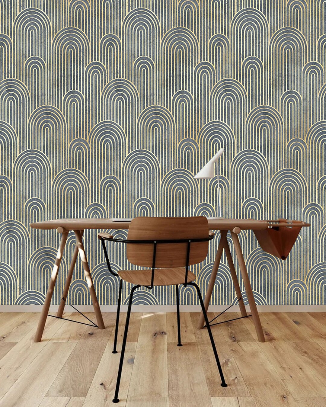 Peel & Stick Geometric Wallpaper, Golden Line Art Deco Wall Mural ...