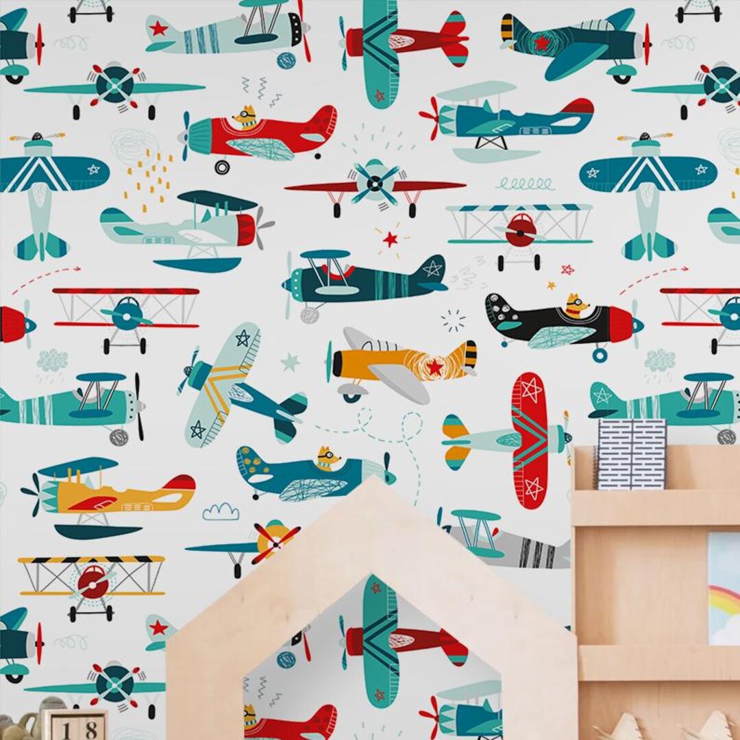 Airplane Pattern Wallpaper, Removable Peel and Stick Wallpaper, Boys ...