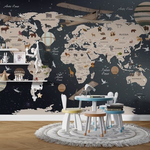 Kids Map Wallpaper World Map Wall Art Modern Print Photo - Etsy