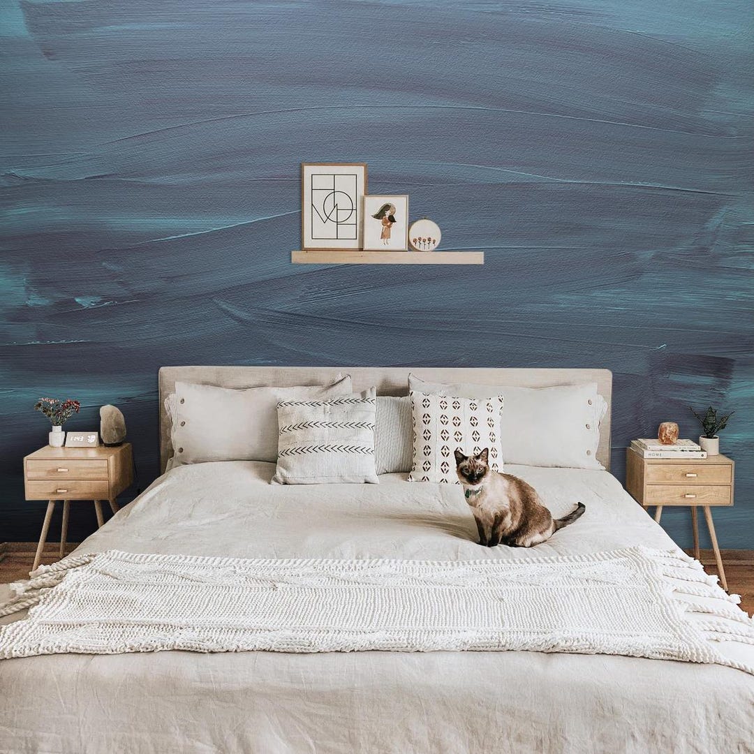 Indigo Abstract Painting Mural Wallpaper, Peel and Stick - Etsy