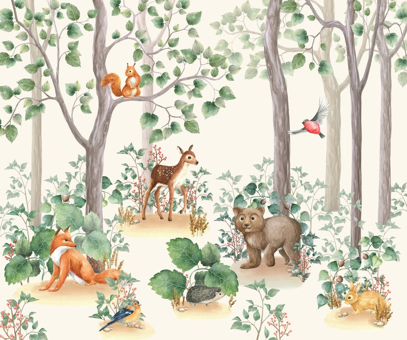 Kids Wallpaper Forest Friends Toddler Wall Mural Nursery - Etsy