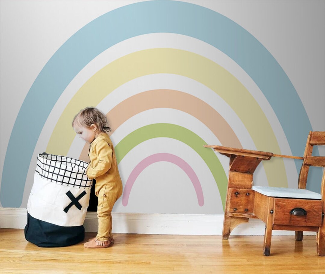 Rainbow Wallpaper, Kids Wall Mural, Peel and Stick, Multicolored ...