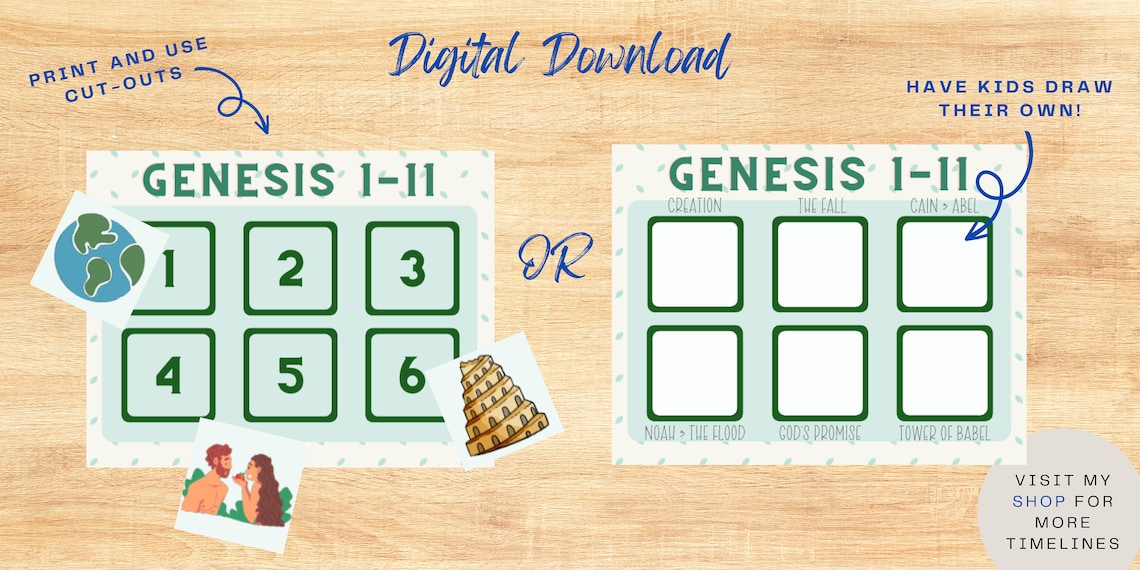 Bible Genesis 1-11 Timeline Cutout Printable Digital Download PDF Kids ...