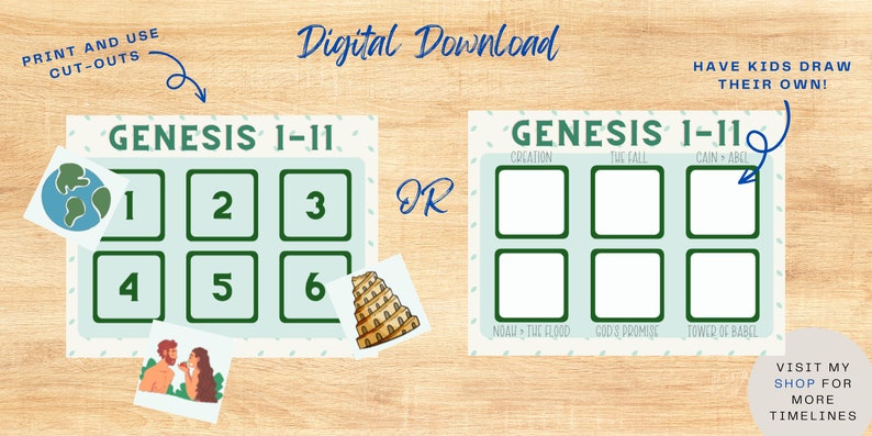 Bible Genesis 1-11 Timeline Cutout Printable Digital Download PDF Kids ...