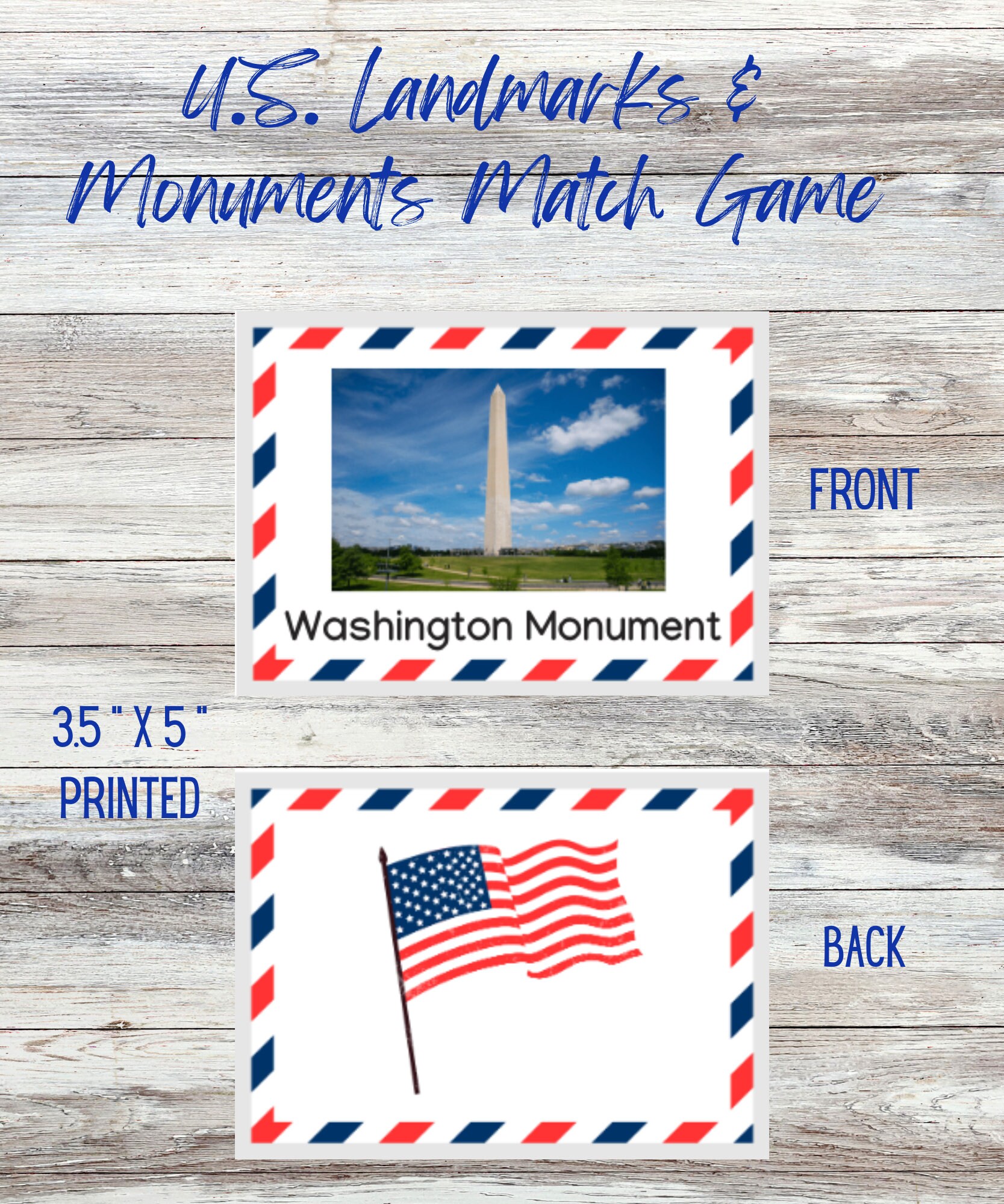 US Landmarks & Monuments Memory Game Flash Cards Geography History ...