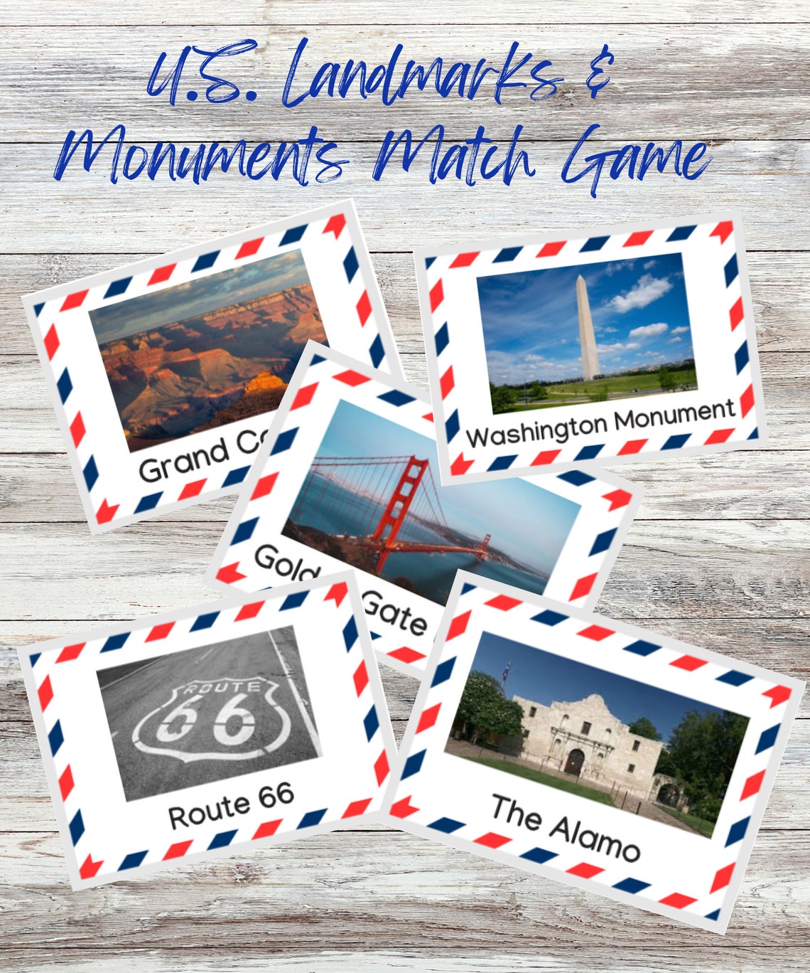 US Landmarks & Monuments Memory Game Flash Cards Geography History ...