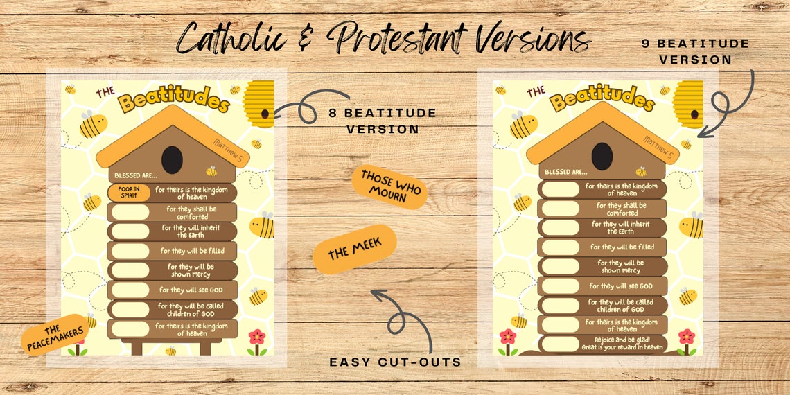Beatitudes Cutout Printable Download Homeschool Bible Gospels Matthew ...
