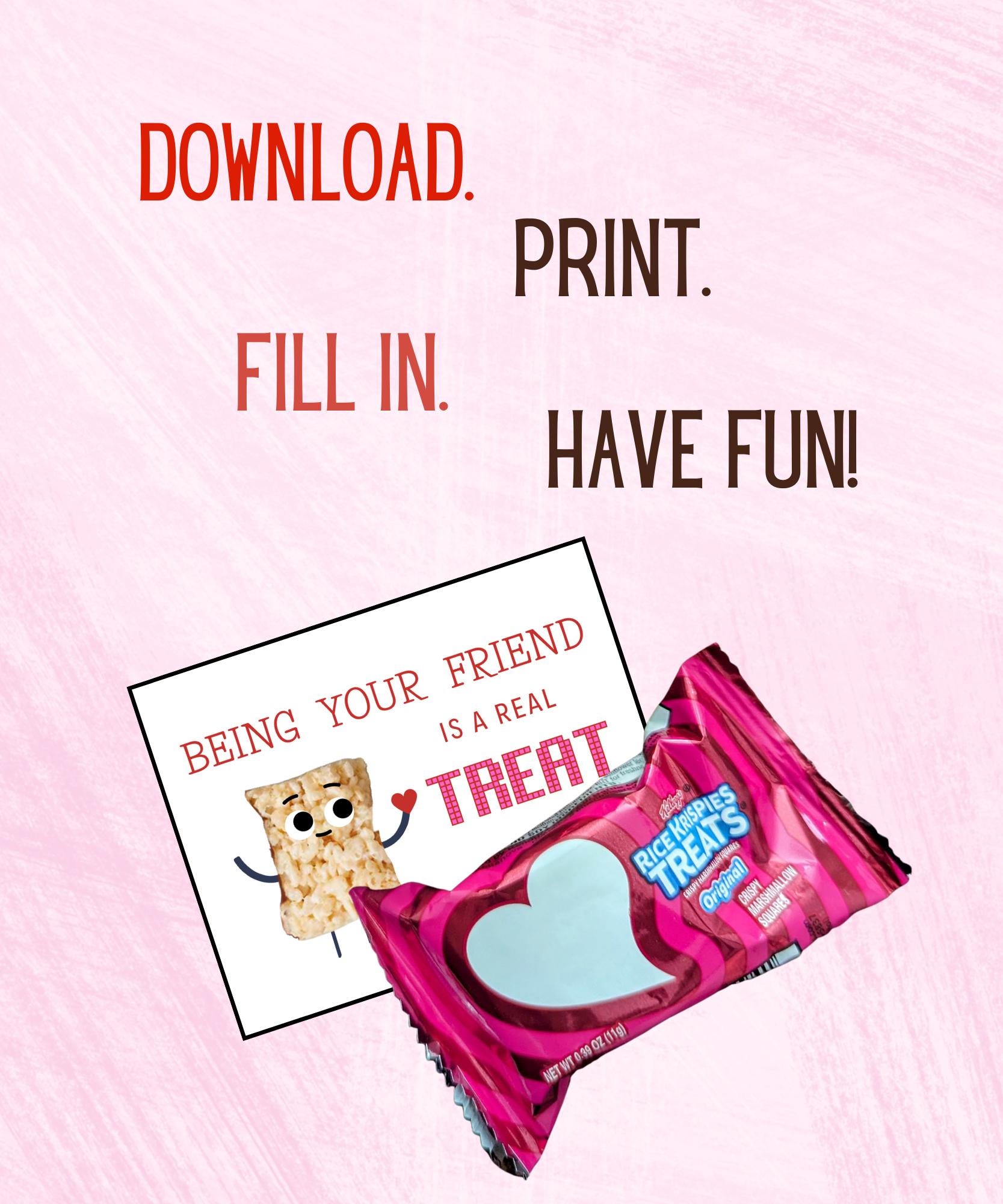Rice Krispies Treat Valentines for School Class Valentines Downloadable ...