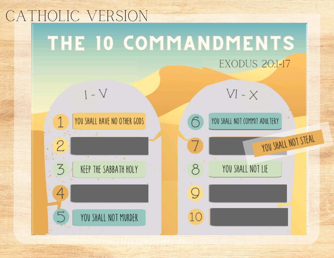Ten Commandments Worksheet Catholic & Protestant Sunday School ...
