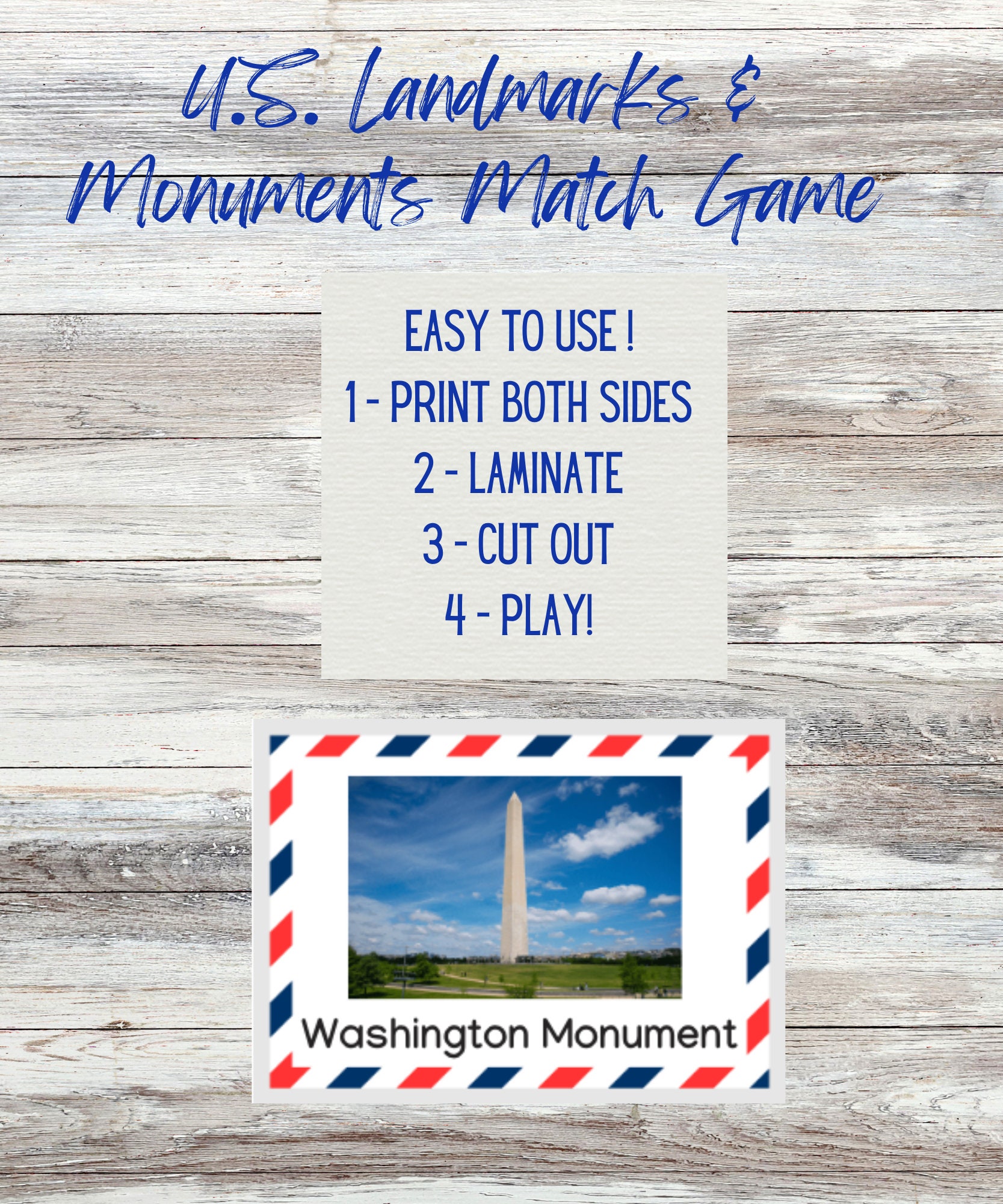 US Landmarks & Monuments Memory Game Flash Cards Geography History ...