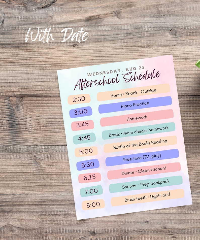 Afterschool Schedule Template Digital Download PDF Editable - Etsy