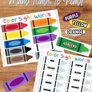 Color Sight Words Learning Cutout Game Printable PDF Early Readers - Etsy