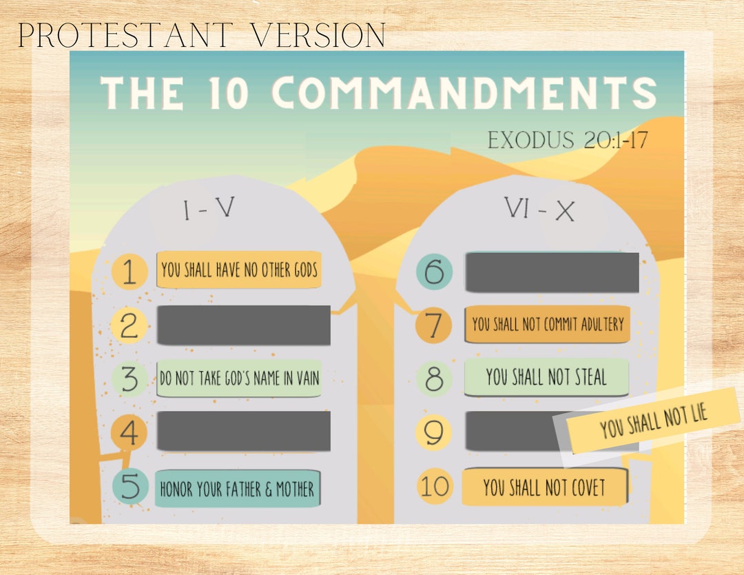 Ten Commandments Worksheet Catholic & Protestant Sunday School - Etsy