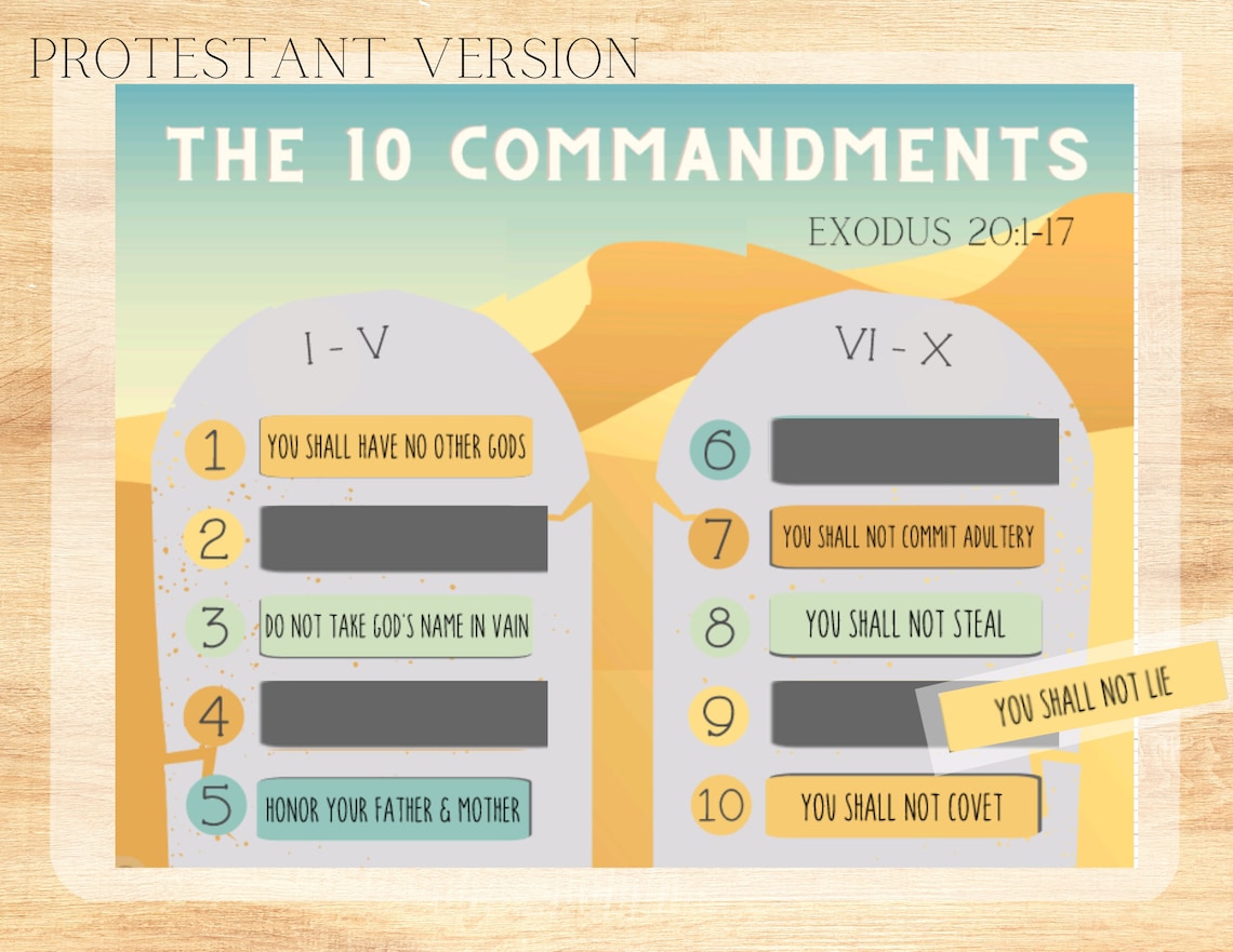 Ten Commandments Worksheet Catholic & Protestant Sunday School ...