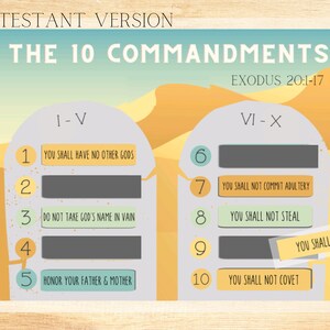 Ten Commandments Worksheet Catholic & Protestant Sunday School ...