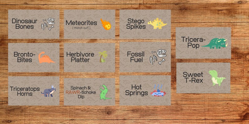 Dinosaur Birthday Party Kids Menu Food Cards - Custom - Etsy