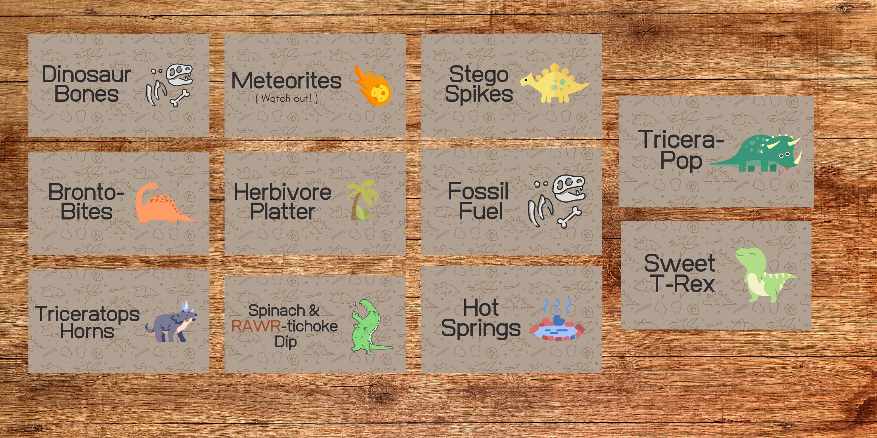 Dinosaur Birthday Party Kids Menu Food Cards - Custom - Etsy