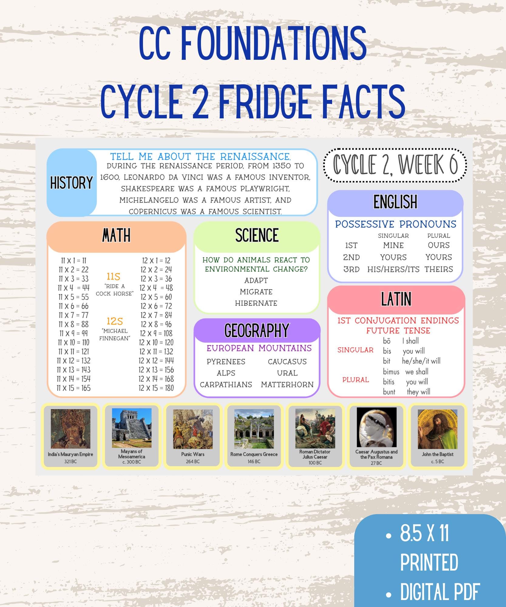 Classical Conversations Full Page Fridge Facts Memory Work Display ...