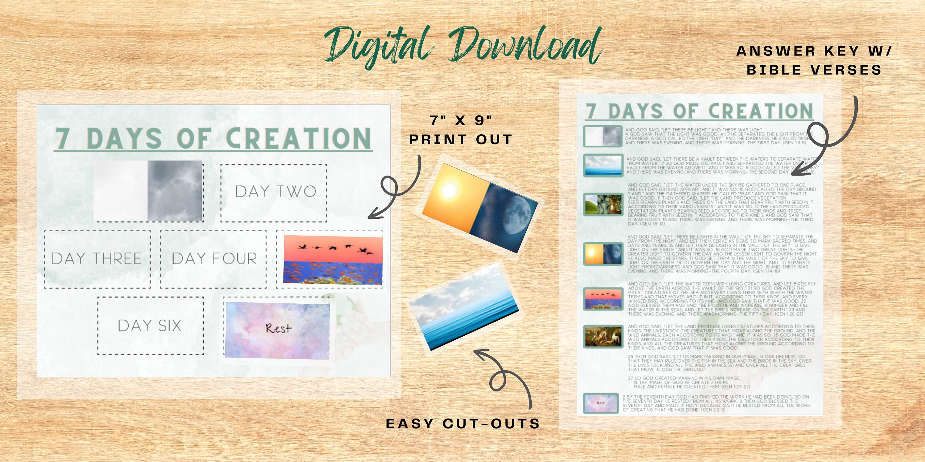 The 7 Days of Creation Cutout Printable, Bible Puzzle, Sunday School ...