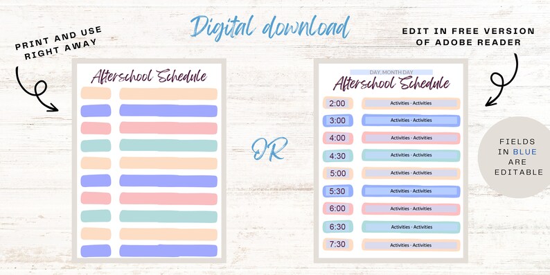 Afterschool Schedule Template Digital Download PDF Editable - Etsy
