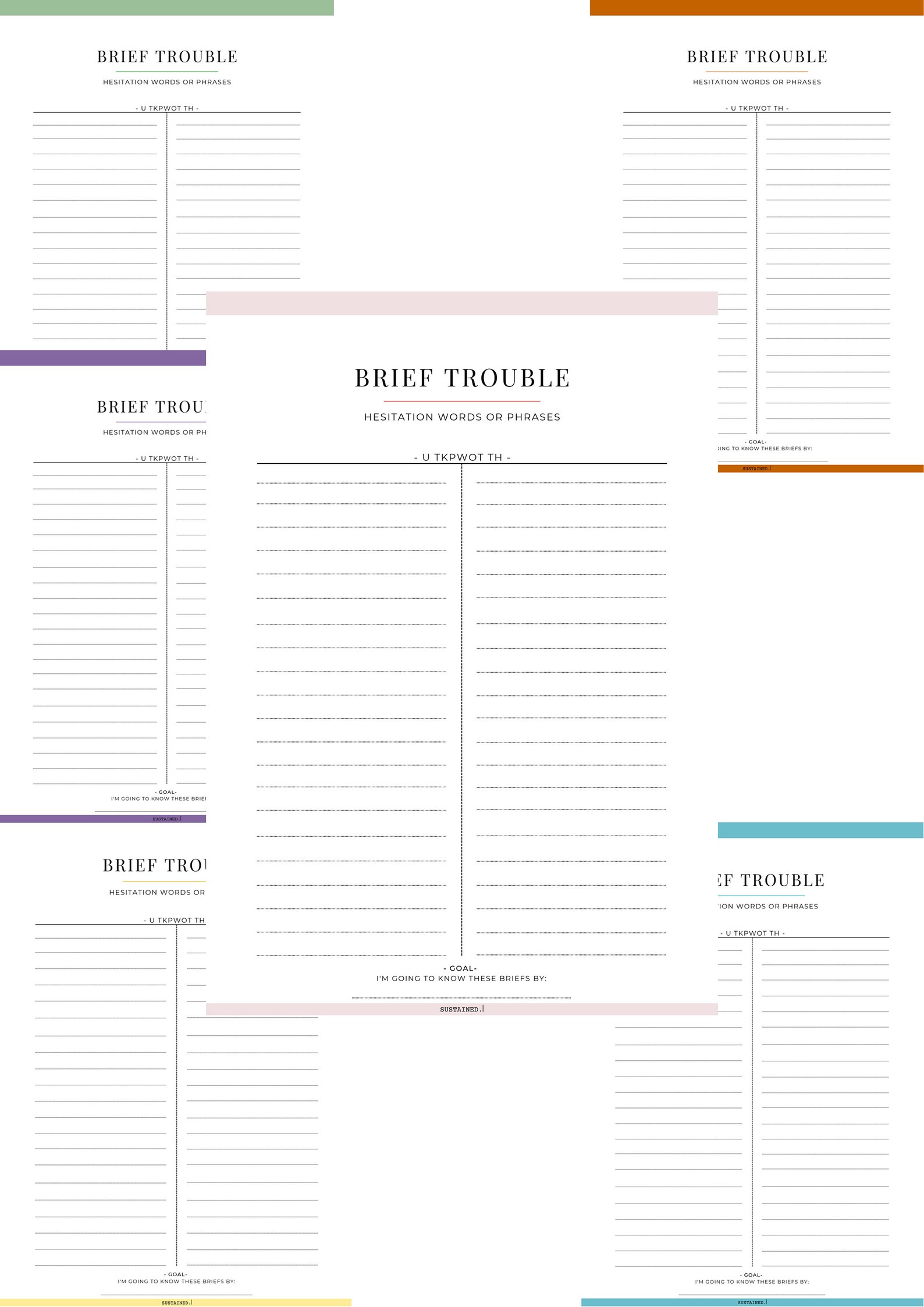 Steno Student Brief Trouble Hesitation Words & Phrases Worksheet 6 ...