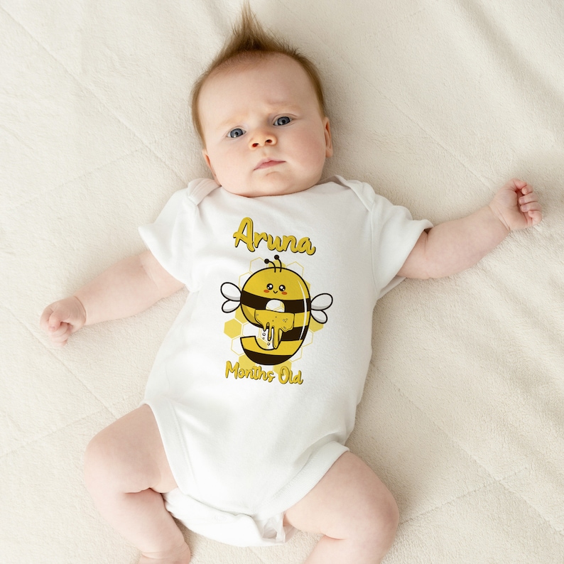 Yellow Bee Personalised Milestone Bodysuit, Honey Bee Personalised Name ...