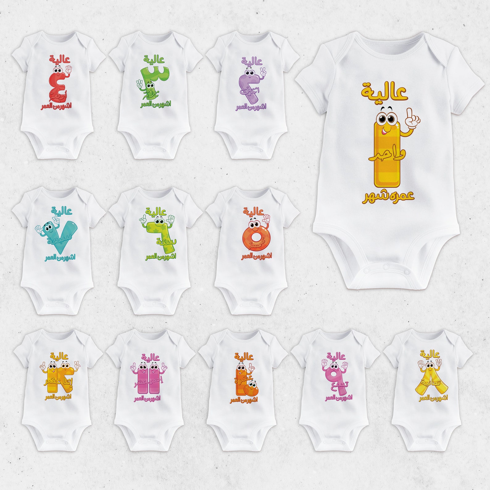 Arabic Number Personalised Milestone Bodysuits, Arabic Name ...