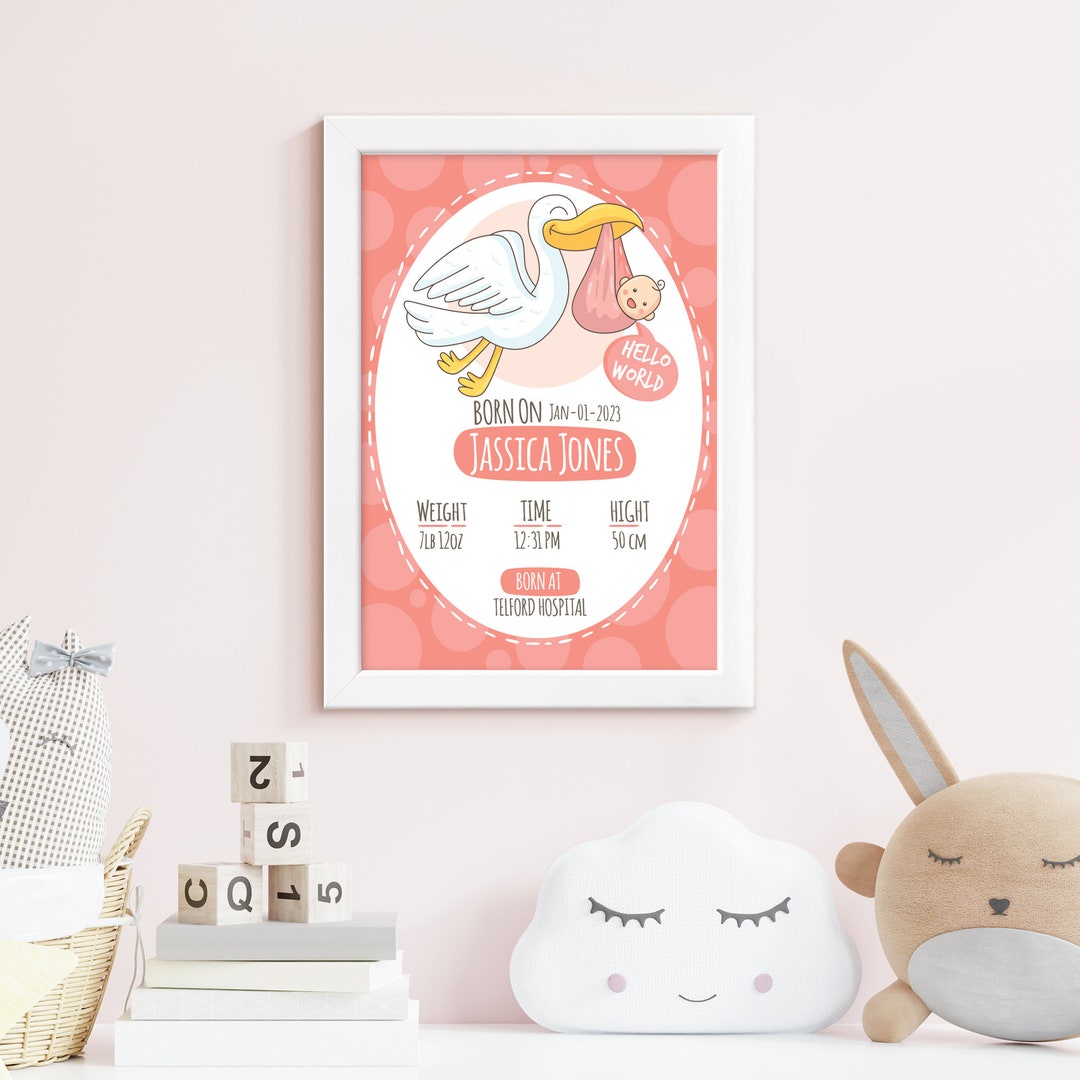 Newborn Baby Birth Stats Personalised Print, New Babybirth Wall Decor ...
