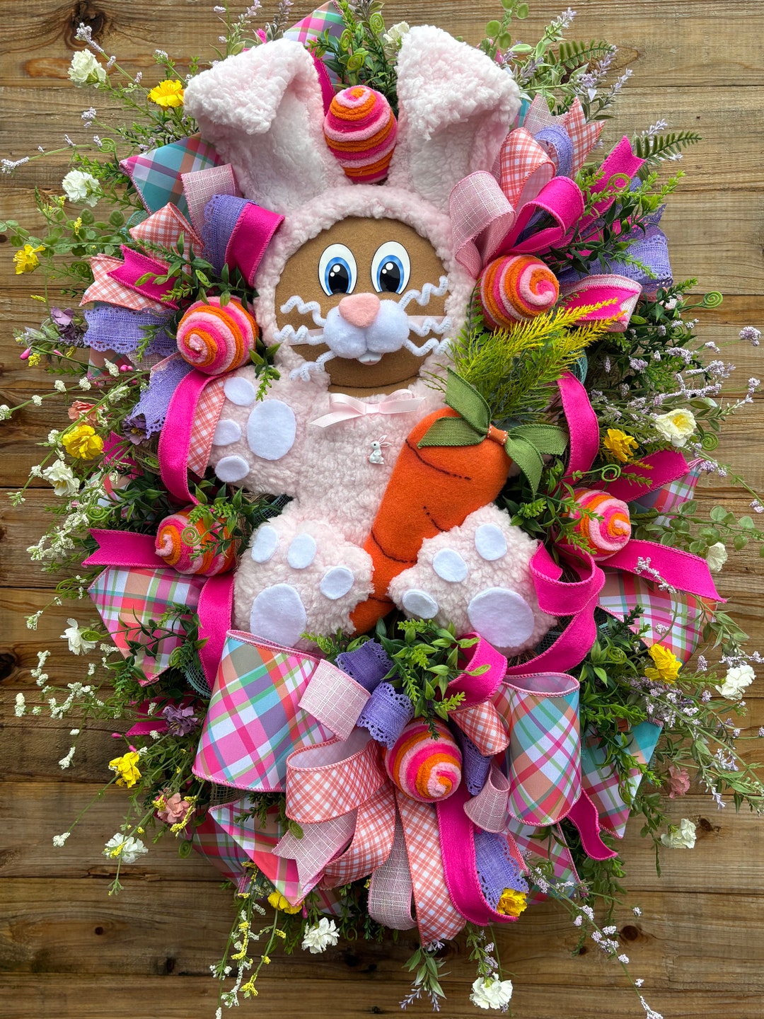 Easter Bunny Wreath, Bunny Rabbit Swag, Large Mesh Easter Wreath for ...