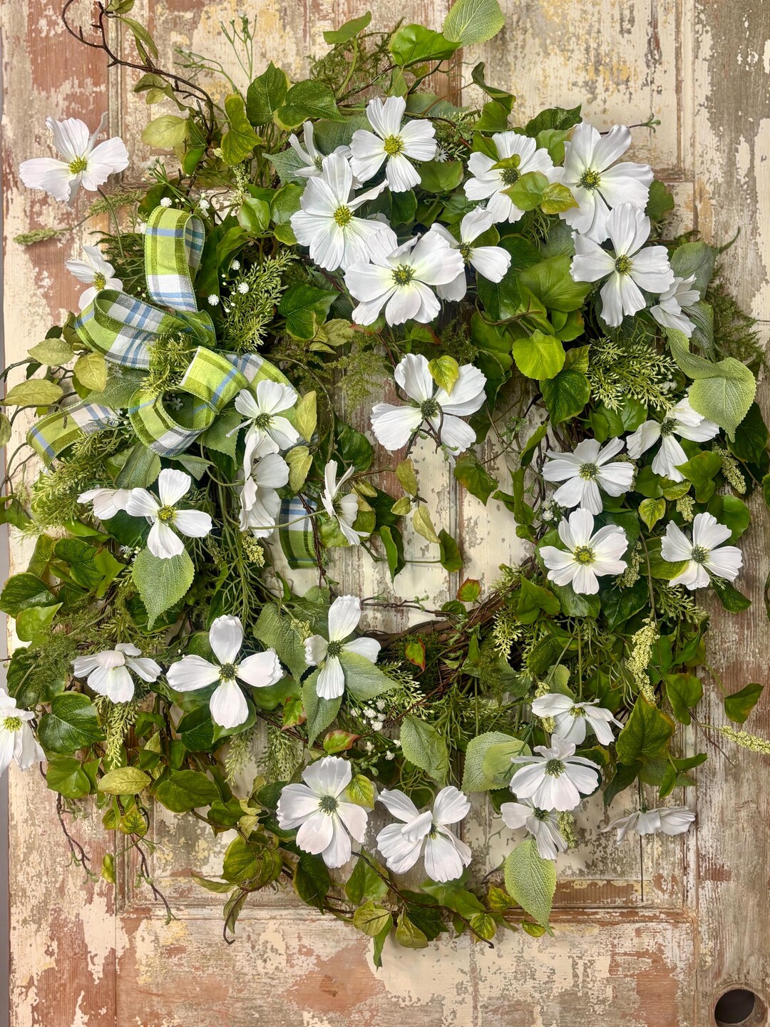 Large Double Door Wreath, Elegant White Floral Greenery Wreath, Luxury ...