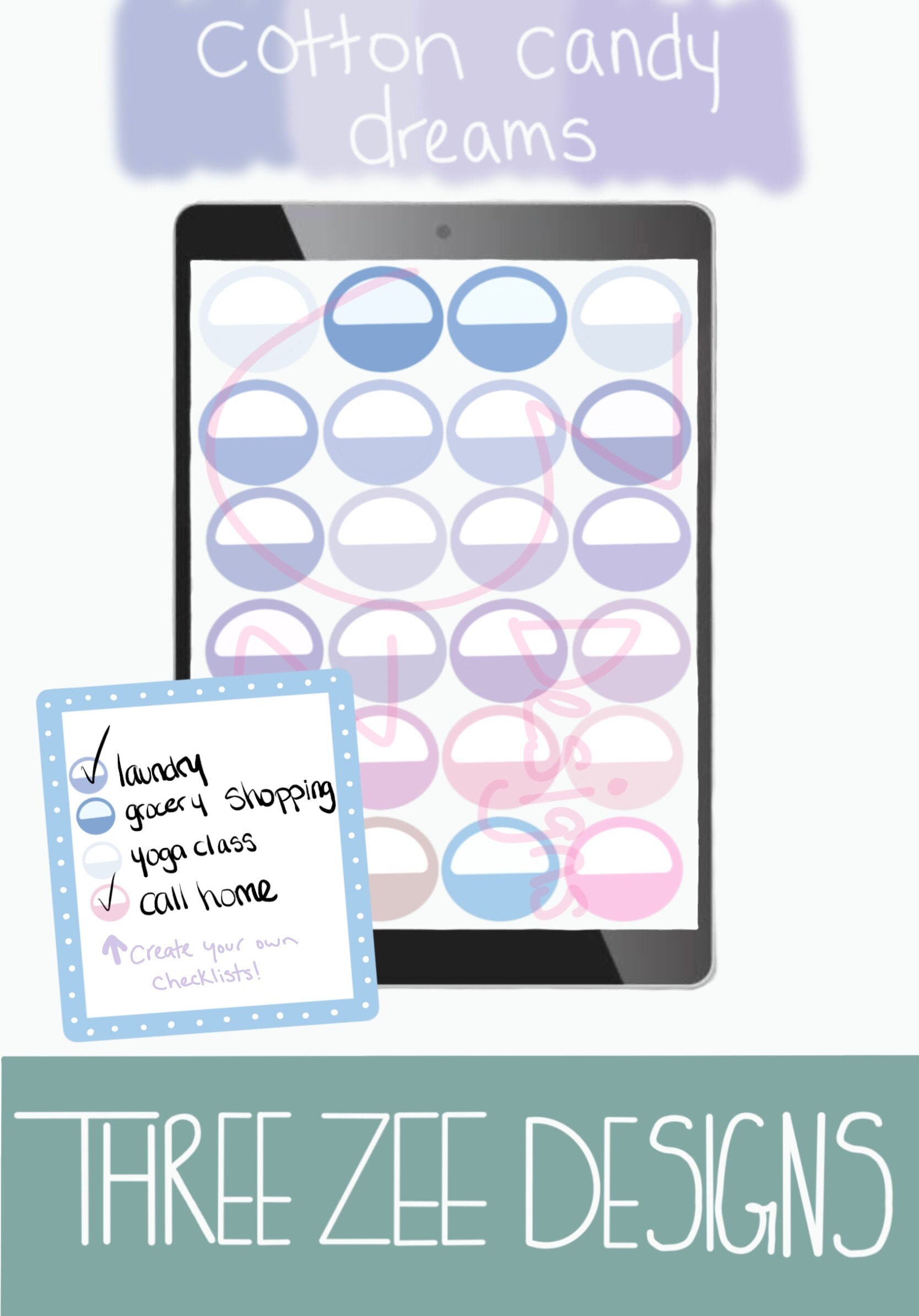 Cotton Candy Dreams Checkmark Digital Sticker Set - Etsy