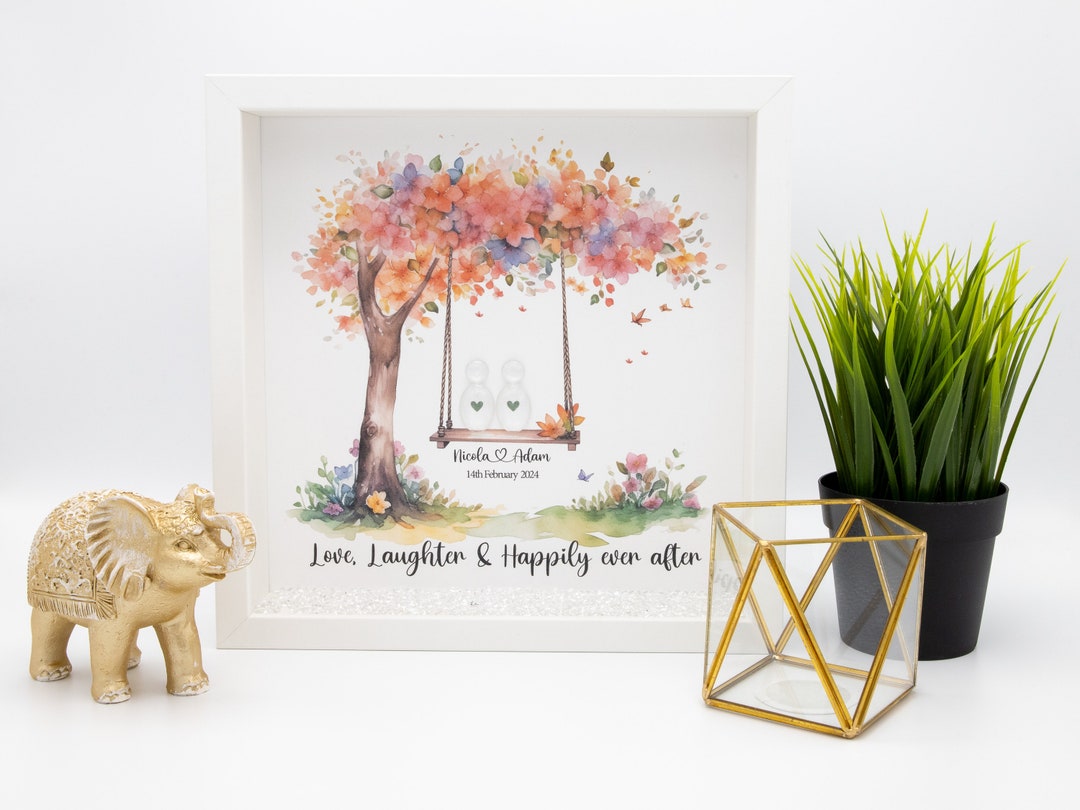 Personalised Family Pebble Picture, Framed Pebble, Cherry Blossom Tree ...