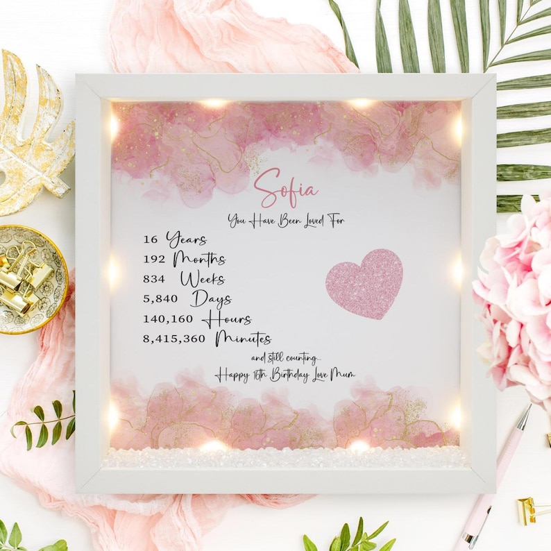 16th Birthday Gift for Her, Personalised 16th Birthday Frame Gift, 16th ...