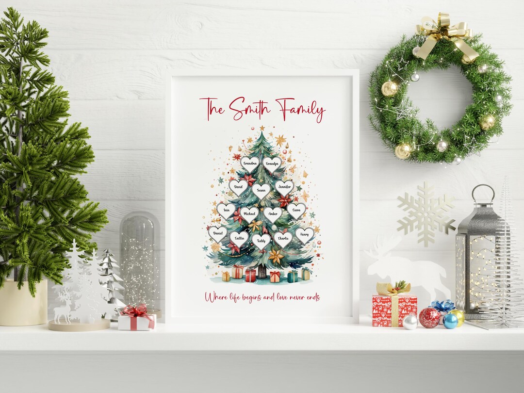 Personalised Christmas Family Tree Frame Gift - Family Tree Print, Gift ...