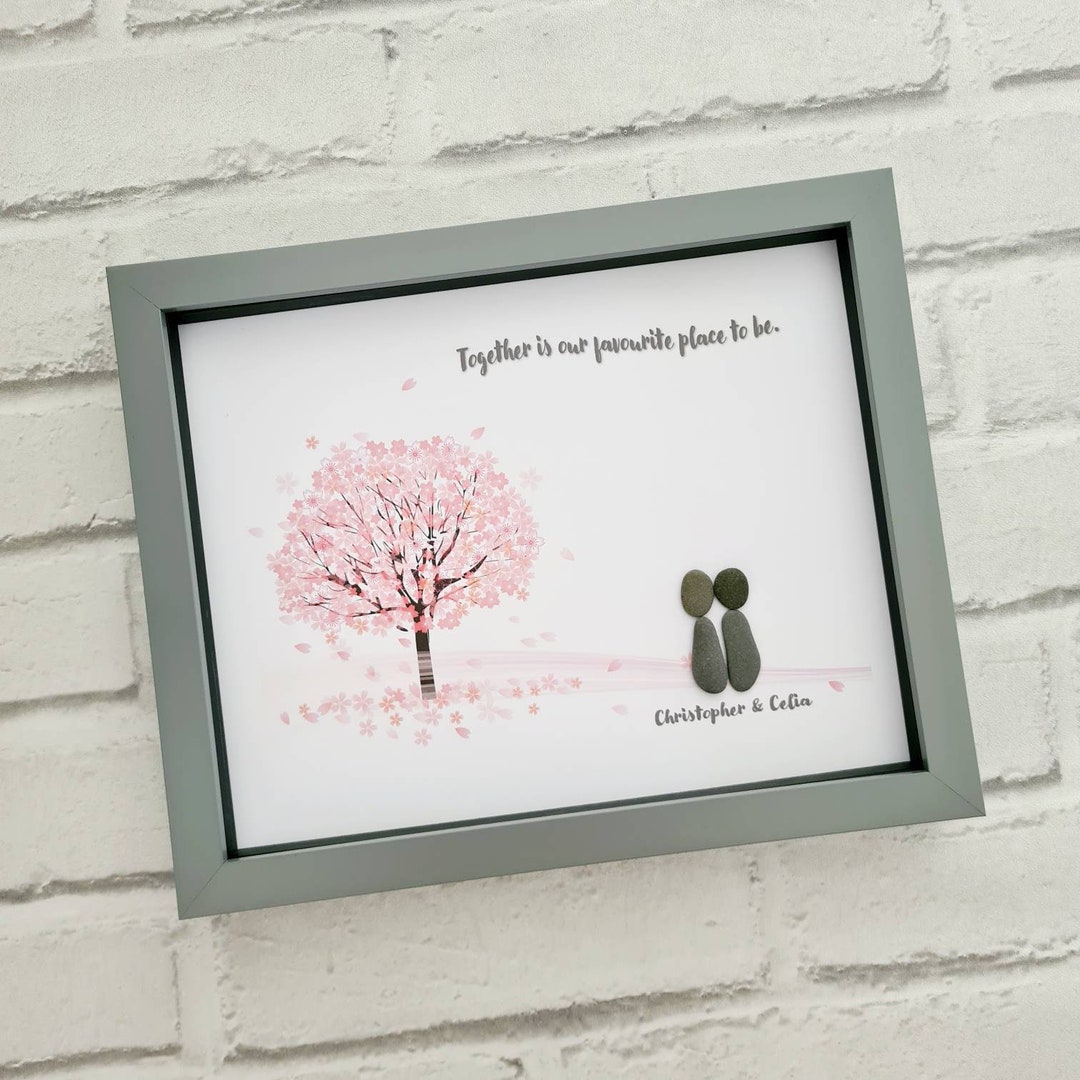 Personalised Family Pebble Picture, Blossom Tree, Framed Pebble, Family ...