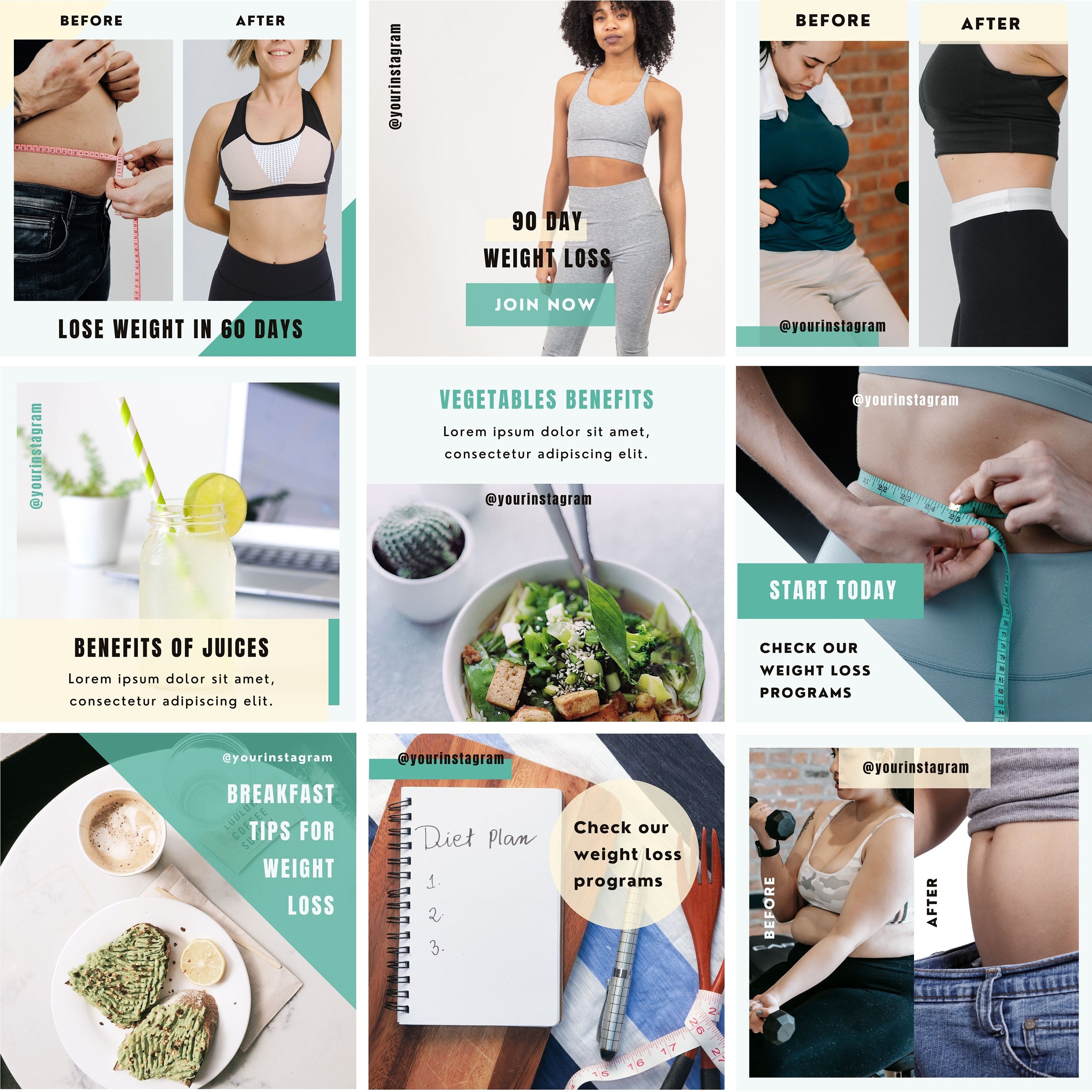 30 Weight Loss Instagram Post Templates | Canva Templates | Weight Loss ...