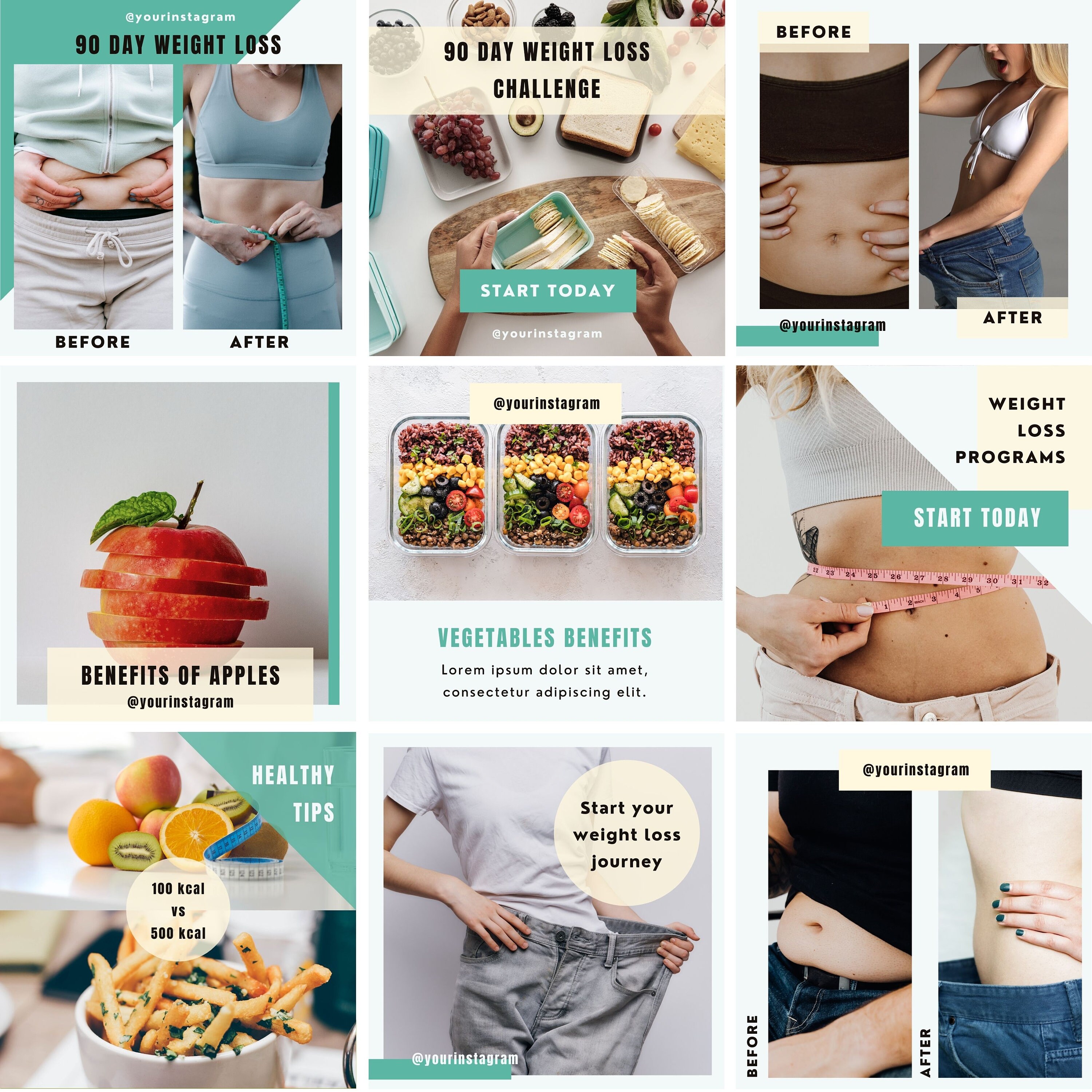 30 Weight Loss Instagram Post Templates | Canva Templates | Weight Loss ...