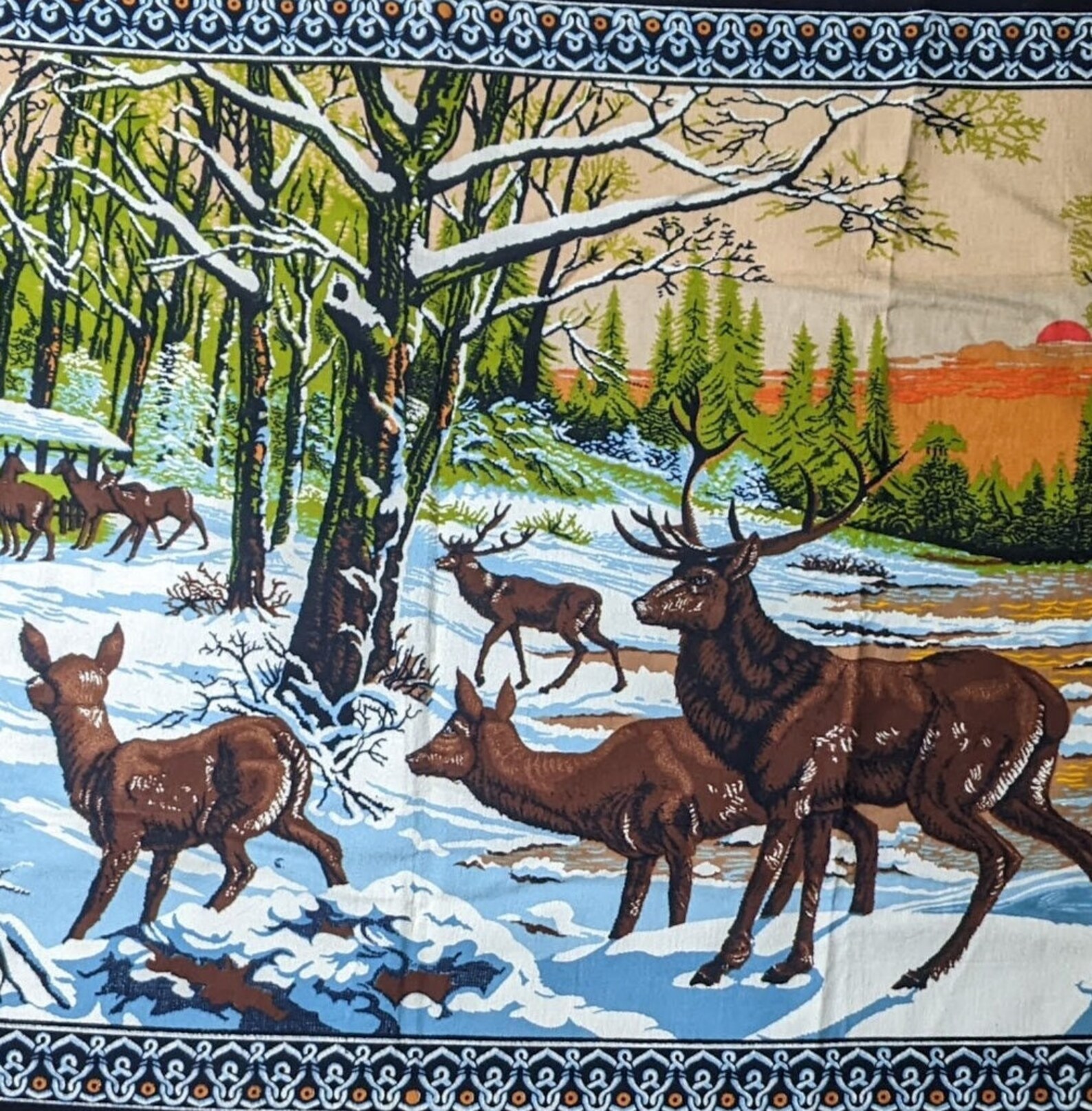 Vintage DT.C. Deer Winter Scene Tapestry Wall Hanging - Etsy