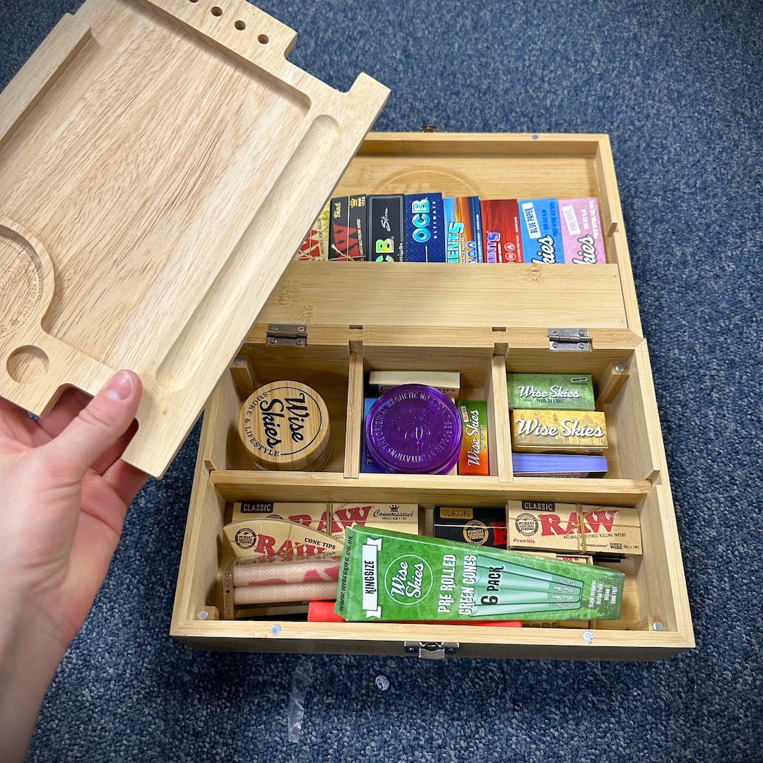 Bamboo Wooden Roll Box Stash Set Rolling Papers Cone Jar - Etsy