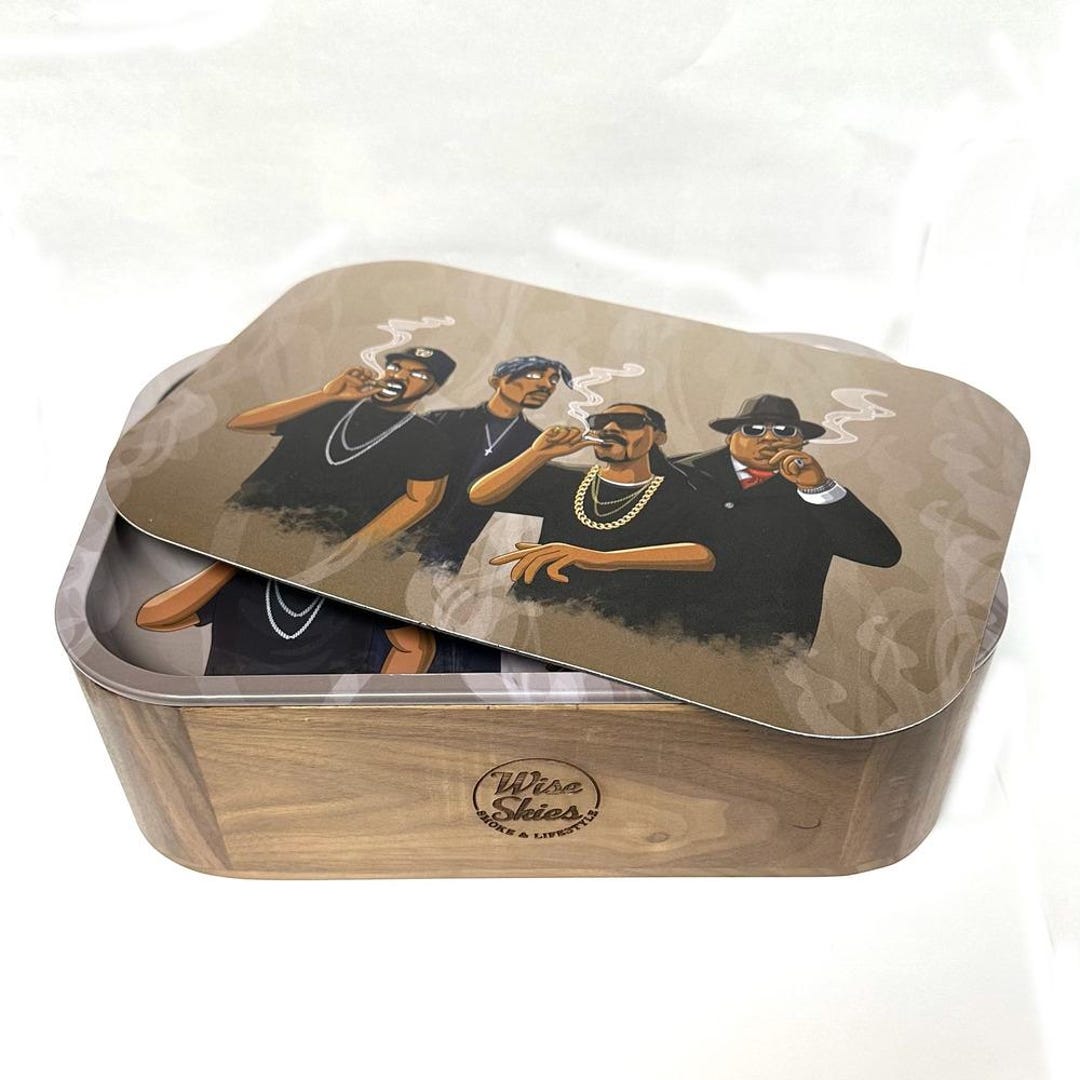 Wise Skies Medium Rappers Rolling Tray Box Magnetic Cover Storage Stash ...