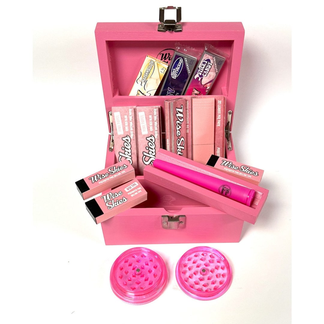 Pink Mini Rolling Box Set: Ash Wood Stash Box With Papers - Etsy