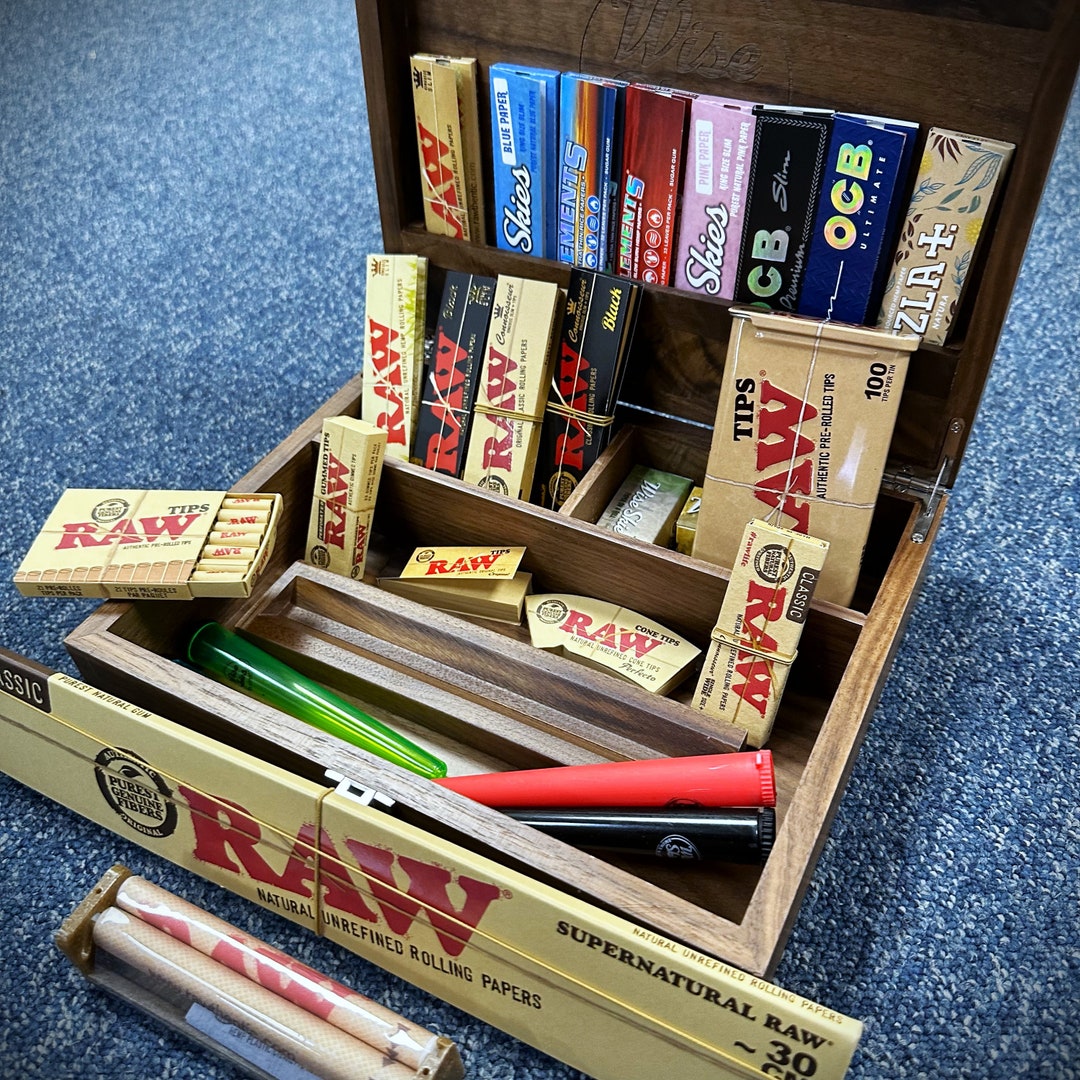 DELUXE Walnut Wooden Rolling Box Set Rolling Papers RAW Papers Custom ...