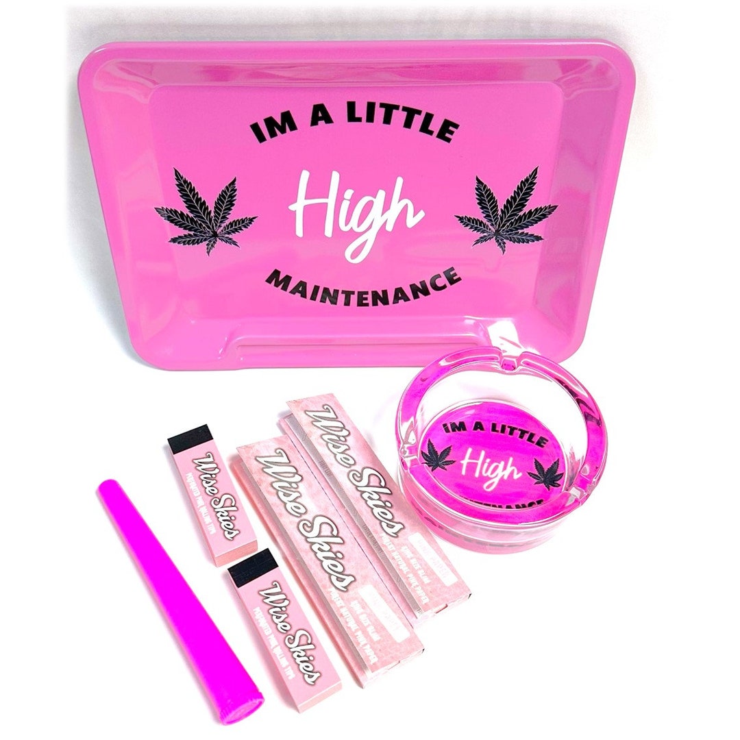 Pink High Maintenance Small Rolling Tray Set Doob Tube Glass Ashtray ...