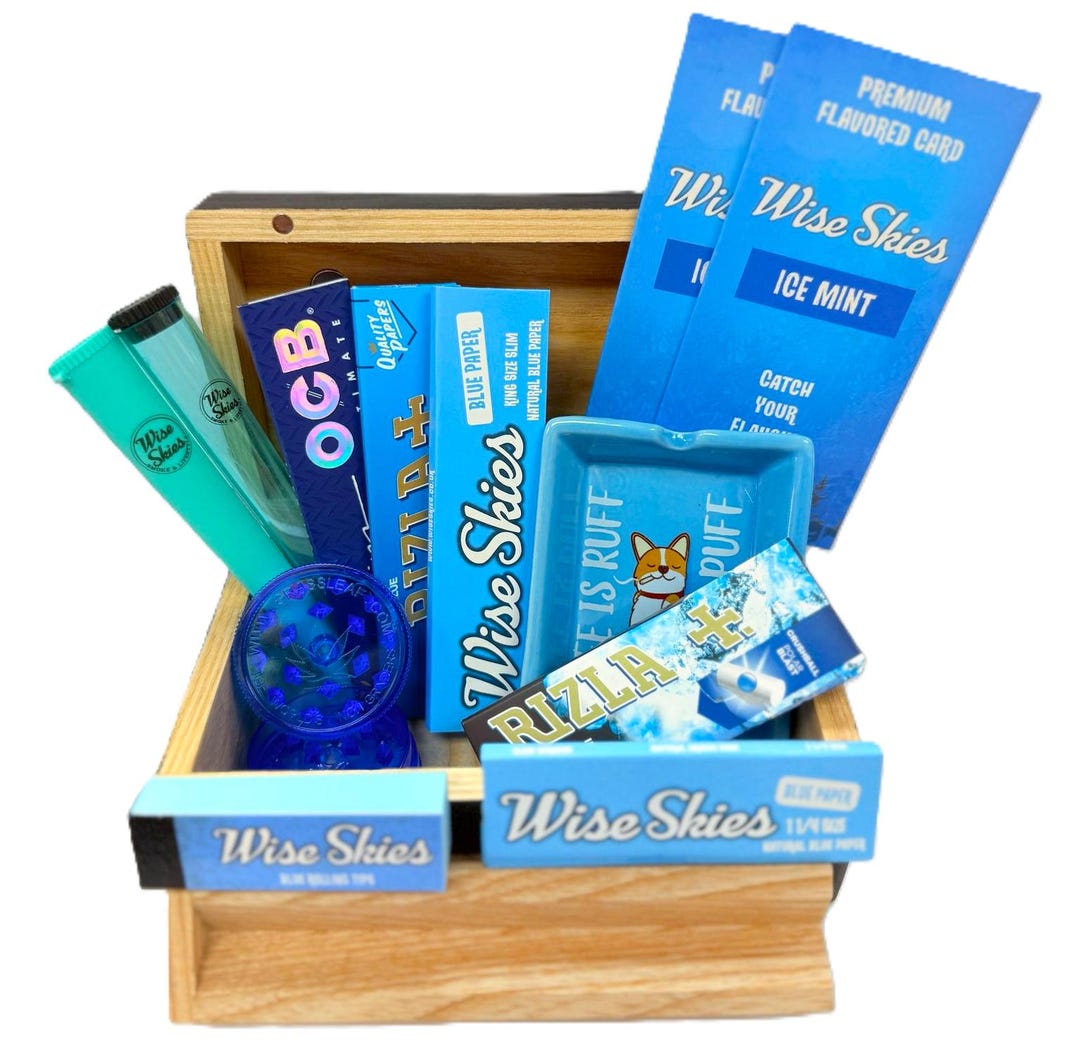 Blue Rolling Box Set Black Wooden Stash OCB Rolling Papers Ashtray - Etsy