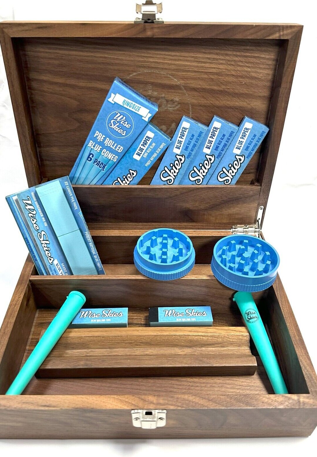 Blue Walnut Rolling Box Set Rolling Papers Holder Storage Natural Wise ...