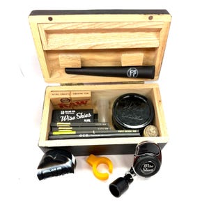 RAW OCB Black Wooden Rolling Box Set Rollers Box Hamper Gift Handmande ...